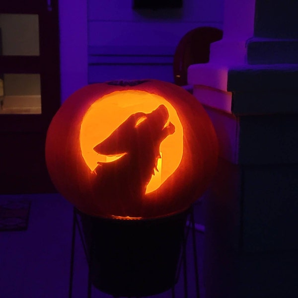 Wolf Pumpkin Carving Stencil: Halloween Jack-o-lantern Template ...