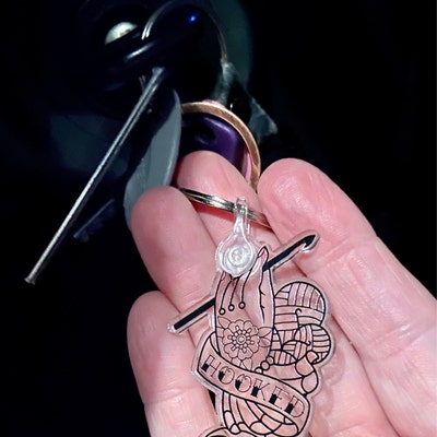 Funny Crochet Acrylic Keychains, Crocheter Life Gift, Hooked Tattoo ...