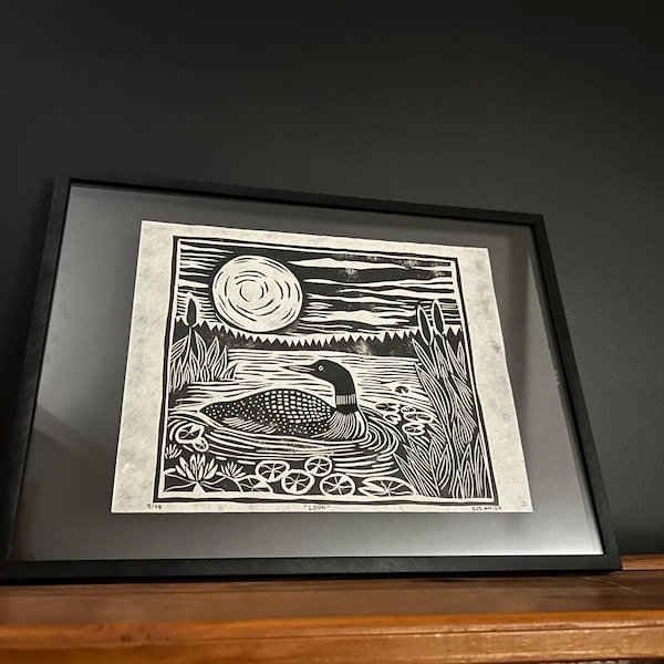 Common Loon Linocut, Loon Art Print - Etsy
