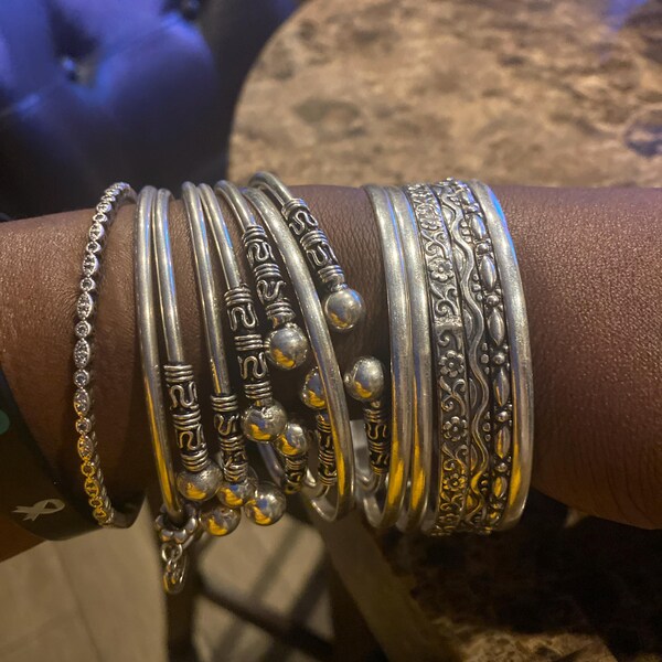Stacking Bangle in Sterling Silver, Sterling Silver Bangle Set, Set of ...