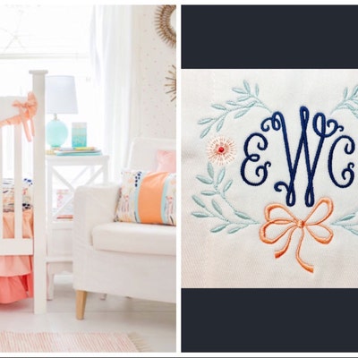 Ellie Heirloom Style Floral Monogram Wreath Frame Vintage Style Machine ...