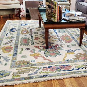 Tuscan Ivory Teal Turkish Oushak Made in 100% Wool Natural Dying Area ...