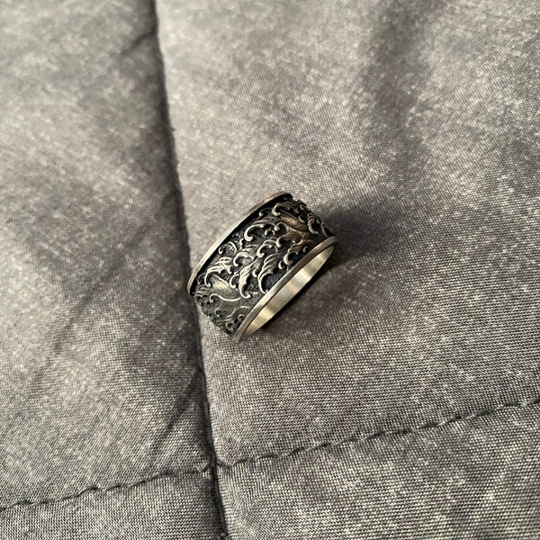 Carp and Waves 925 Silver Wedding Ring, Sterling Silver Nature Ring ...