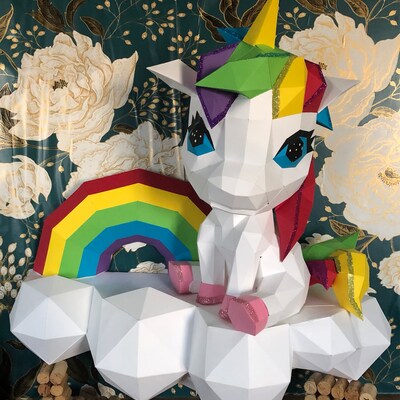 Papercraft 3D Unicorn on Clouds & Rainbow PDF,SVG Template for DIY ...