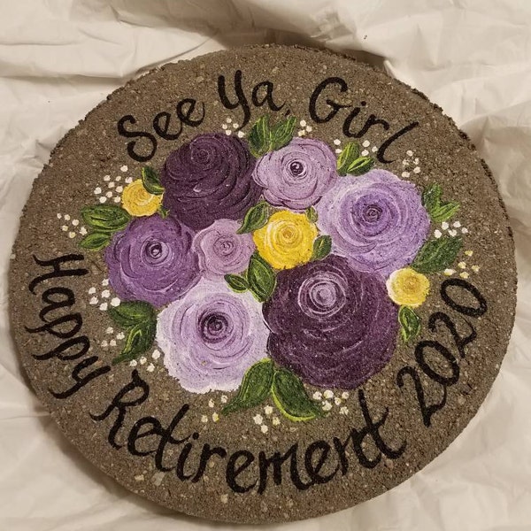 Hand Painted Retirement Stepping Stone: Floral Garden Decor - Etsy