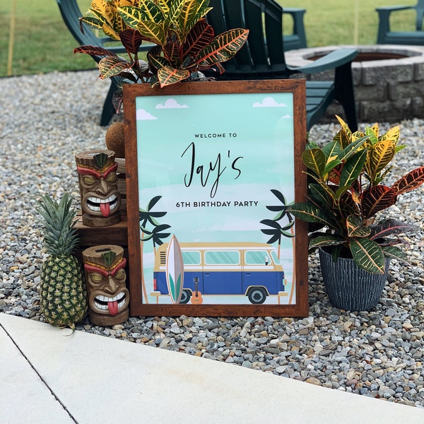 Modern Surf Birthday Welcome Sign, Surfing Birthday, Surf's Up, Orange ...