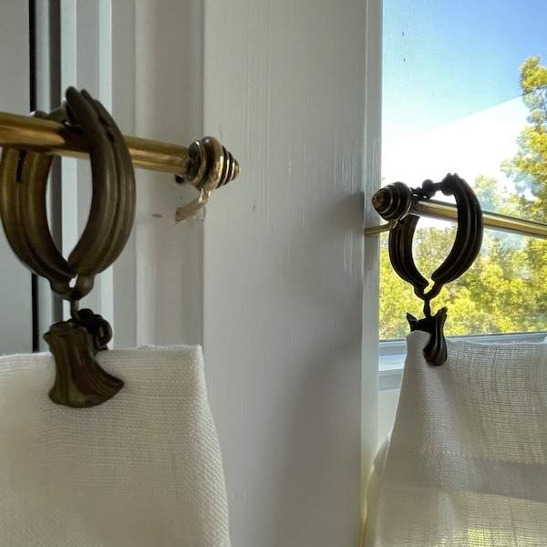 2 Vintage 16 to 24 Extendable French Paris Brass Cafe Rods 4 New Fixing ...