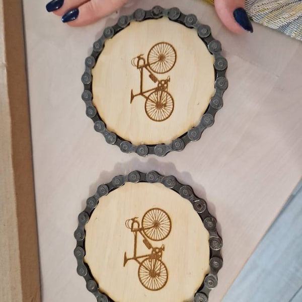 Engraved Bike Chain Coaster - Set of 1, 2, or 4 - 11cm (4.3in) Diameter ...
