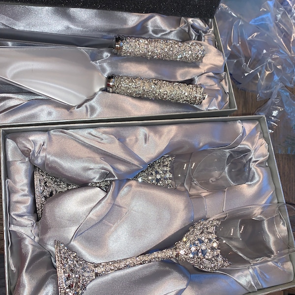 Swarovski Crystal Wedding Toast Set, Champagne Glasses, Weeding ...