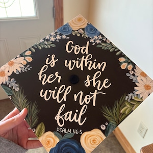 Custom Quote Boho Floral Graduation Cap Topper, Digitally Painted and ...
