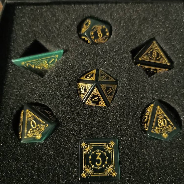Full Set Gemstone Green Cats Polyhedral Dice Set-dungeons and Dragon ...