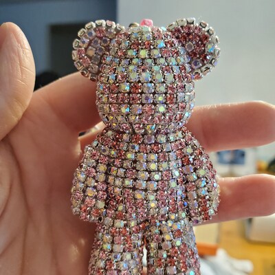 Pink Crystal Bear Key Chains Cute Keyrings Tassel Pink Rope Braided ...