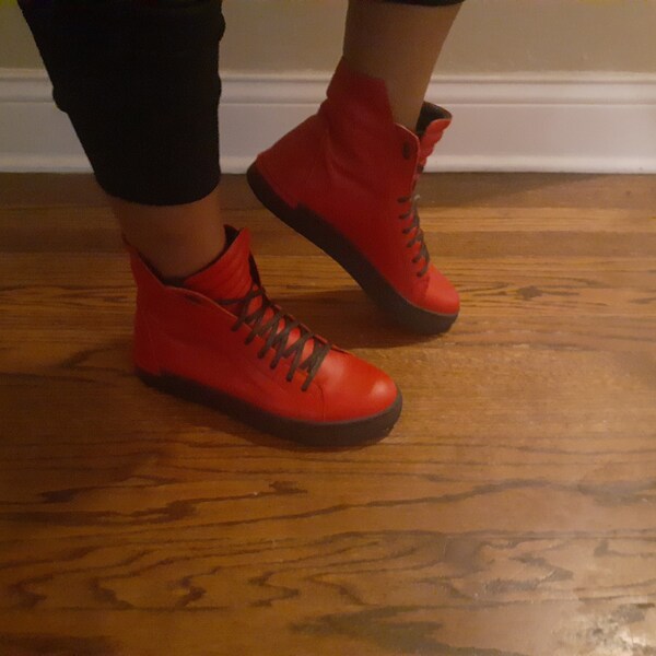 Red Genuine Leather Sneakers,women Genuine Leather Sneakers,extrvagant ...