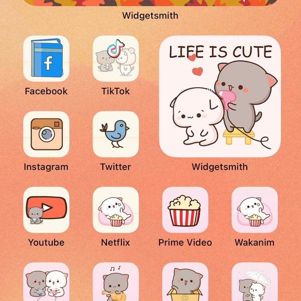 CUTE AESTHETIC MOCHI Cats Peach and Goma App Icons | 150+ Ios14 App ...