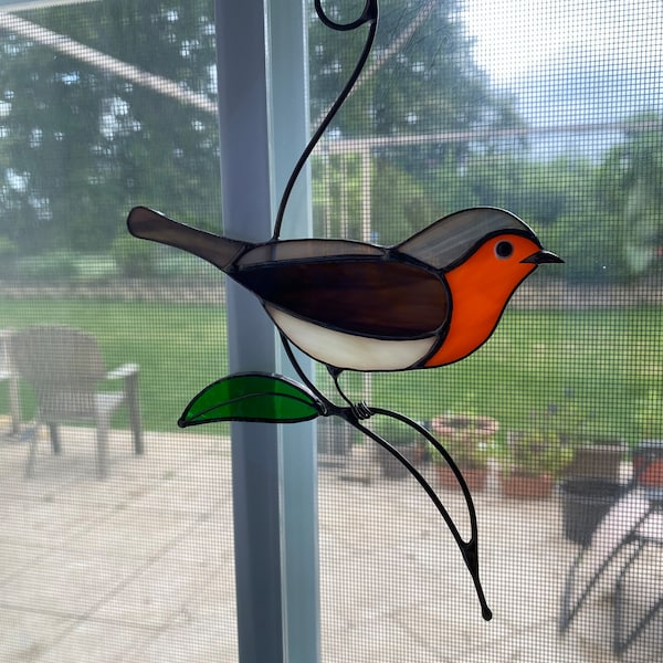 Robin Bird Stained Glass Window Hangings Christmas Gifts Handmade ...