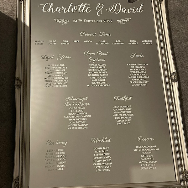 Mirror Wedding Table Plan • Vinyl Lettering/vinyl Stickers • DIY ...