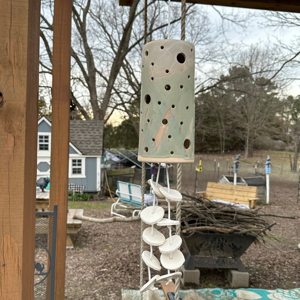 White Ceramic Hanging Wind Chime Bells by Poor House Pottery***double ...