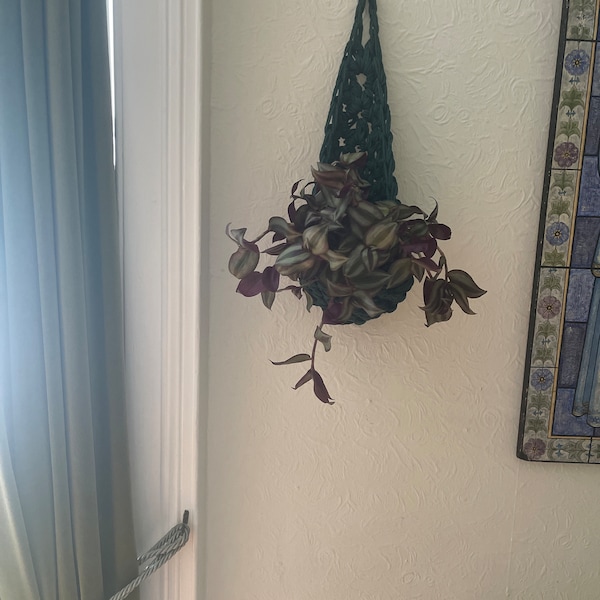 Medium Handmade Cream Crochet Ceiling Plant Hanger Recycled Cotton Eco ...