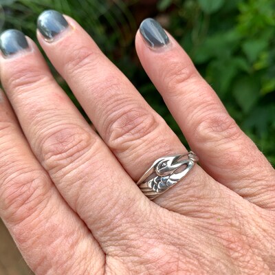 Alaskan Native Style Silver Lovebirds Ring, Raven and Eagle, Cast in ...