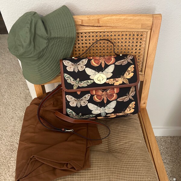Moth Print Canvas Bag With Shoulder Strap/dark Academia Bag/goblincore ...