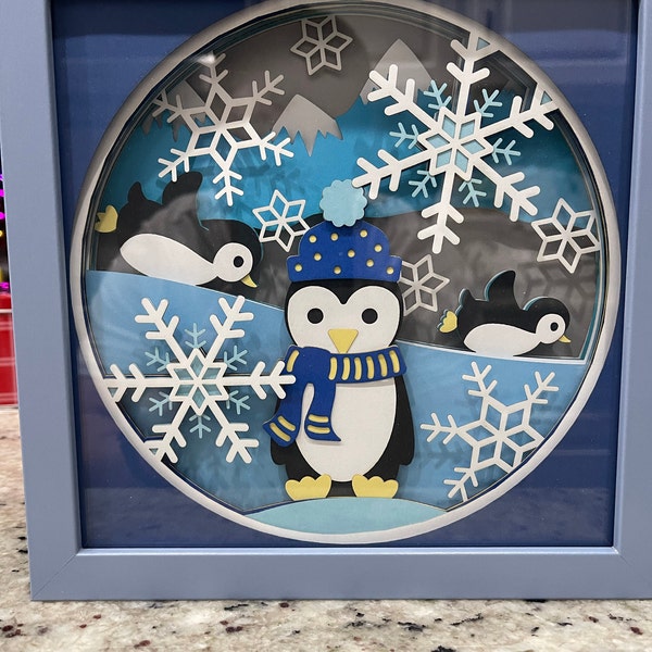 3D PENGUINS PLAYING Shadow Box Svg - WINTER Shadow Box Svg - for Cricut ...