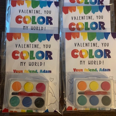 Kids Valentine Cards, PRINTED Color My World Valentines, Valentine's ...