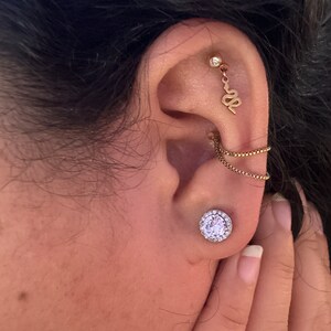 16g Dainty Flower Helix Double Chain Ear Stud, Flat Back Chain Hoop ...