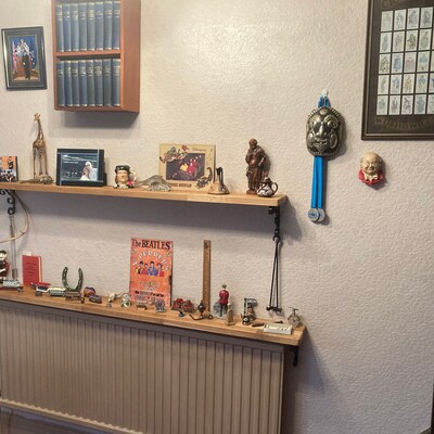 16cm Solid Oak Wooden Radiator Shelf With Antique Metal Scroll Brackets ...