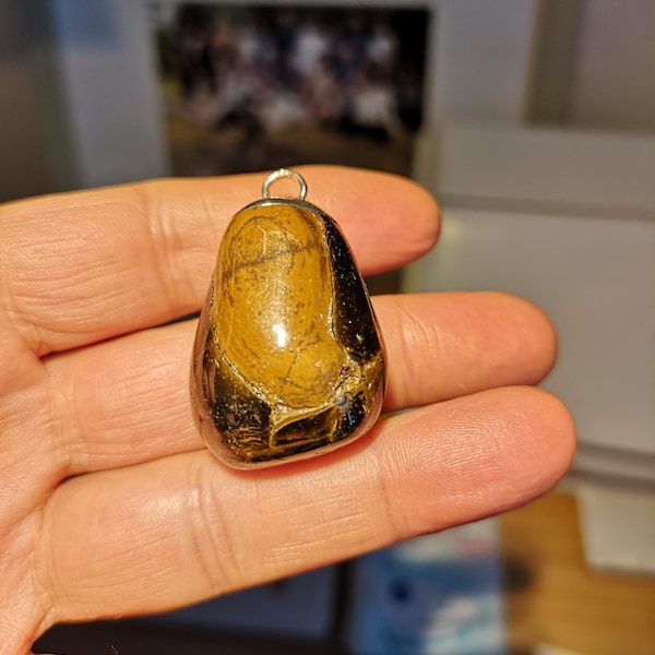 Men's Protection Necklace Big Raw Tiger Eye Pendant Beads Necklace ...