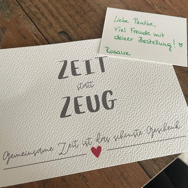 Postkarte oder Klappkarte - Zeit statt Zeug | Gutschein | Zeit schenken ...