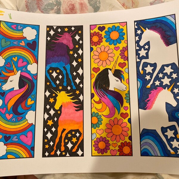 Unicorn Bookmarks - PDF Coloring Page - Etsy