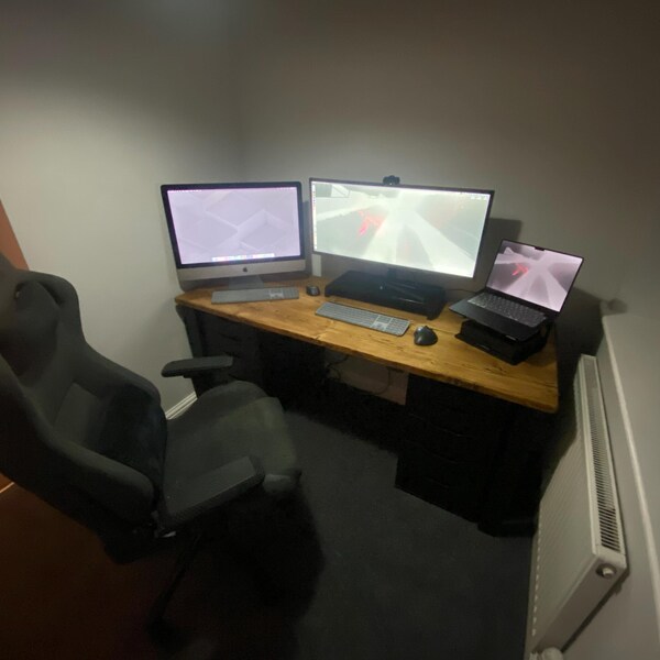 Rustic Desk With White A Frame Legs Gaming Desk Streaming Desk Scaffold ...