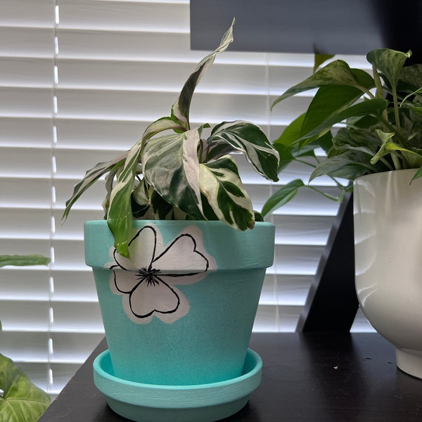 Variegated Monstera Leaf Terracotta Pot Hand Painted Indoor and Outdoor ...