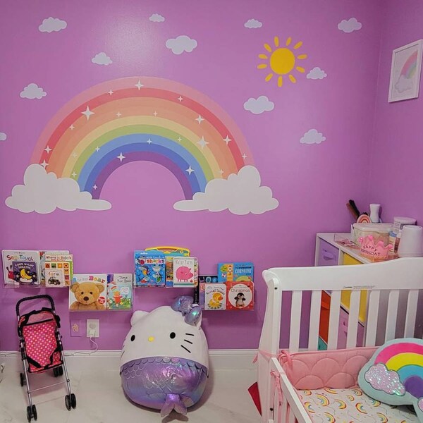 Large Rainbow Wall Decal for Kids Playroom, Small Rainbow Sticker ...