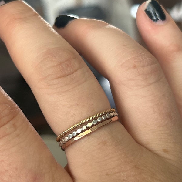 Silver Gold and Rose Gold Stackable Rings // Set of 3 Simple Sterling ...