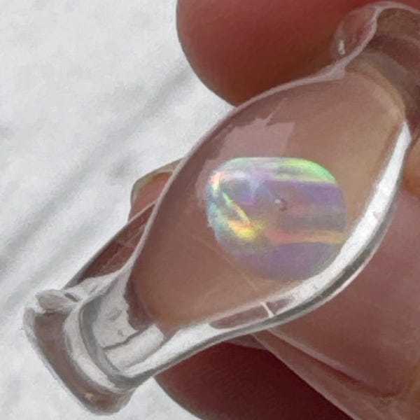 Clear Glass Ring With Opal Marble Set Down in Band a Bit Pyrex ZU Glass ...