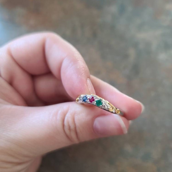 Video Game Ring, 14k Two Tone Color Triforce, Gemstone Wedding Band ...