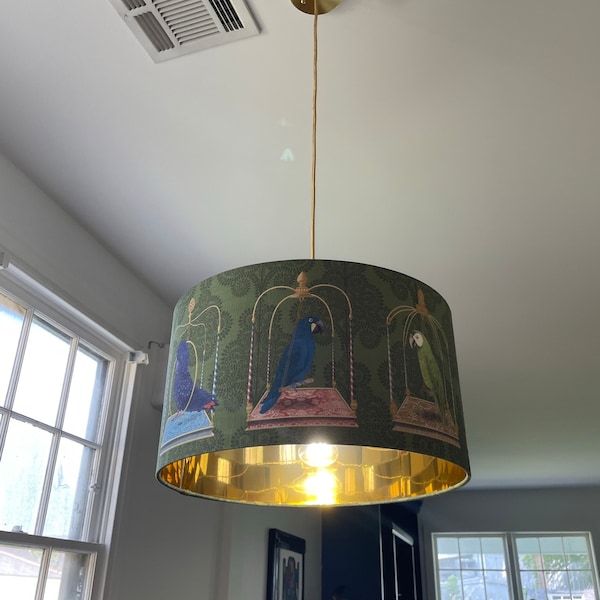 Parrot Swing Lamp Shade on Verdant Green - Large Lamp Shade With Gold ...
