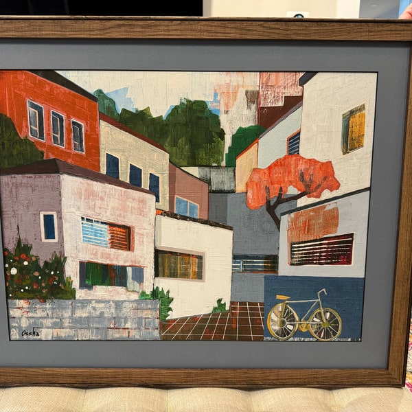 Old Street Wall Art Painting, Realistic Panoramic Scenery Urban Views ...