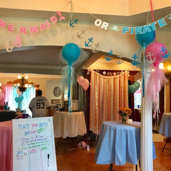 Mermaid or Pirate Gender Reveal Banner Mermaid and Pirate Party - Etsy