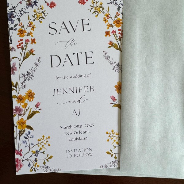 Boho Wildflower Save the Date Cards, Whimsical Wildflower Save the Date Card, Floral Save the ...