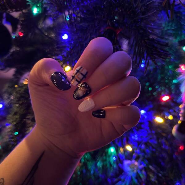 Navy and Gold Christmas Gonk Press on Nails | Glue on Nails | Stick on ...