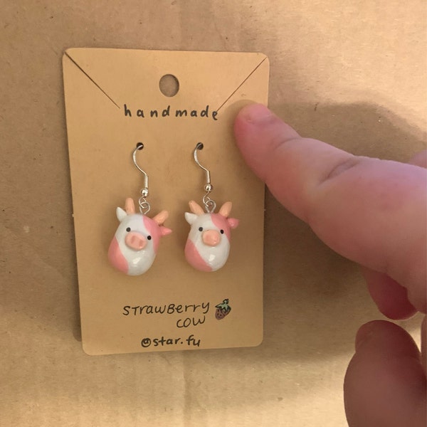 Strawberry Cow Clay Earrings - Handmade, Handpainted, Cute - Etsy