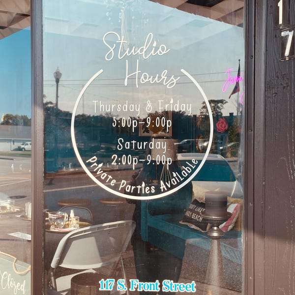 Business Opening Hours Decal or Static Cling - Open to Close - Hours of ...