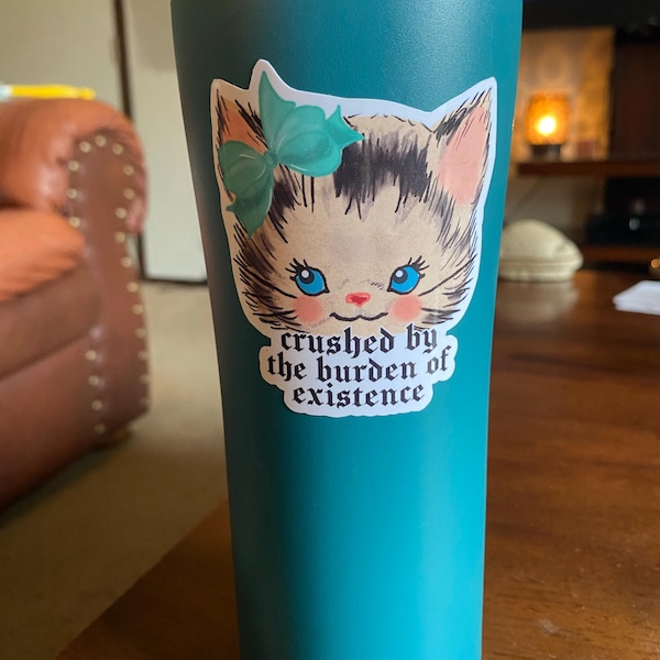 Feral Kitten Sticker | Cute Vintage Cat | Existential Dread | Funny ...