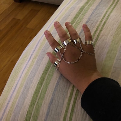 Handmade Five Finger Chain Rings Adjustable Cross Chain Linked Cuff ...