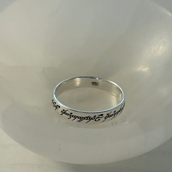 Elvish Silver Ring Band, Elvish Calligraphy Ring, Elvish Engagement ...