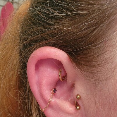 NEW 14K Solid Gold Vertical Helix Chain Piercing Unique Gold Barbell ...