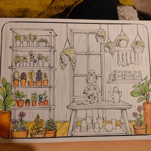 Atelier Interior Coloring Pages Cozy Plants Room - Etsy