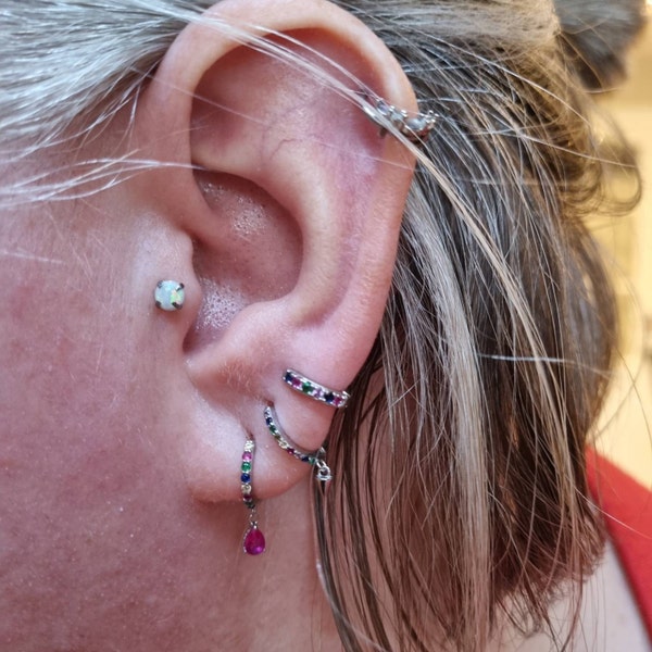 Colorful Silver Earring Set Minimalist Earrings Set for Multiple Piercing Everyday Silver Ear ...